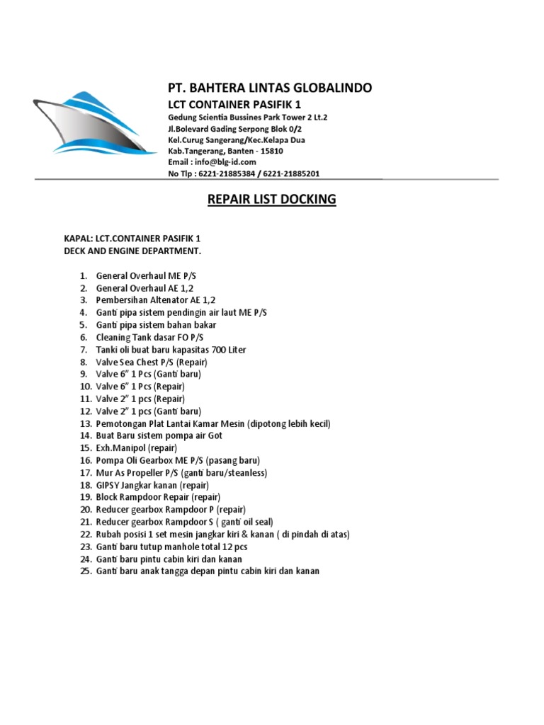 LCT Container Pasifik 1 Repair List | PDF | Home & Garden | Science ...