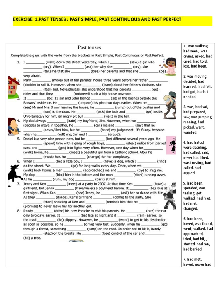 Exercise Past Tenses - Past Simple, Past Continuous and Past Perfect | PDF