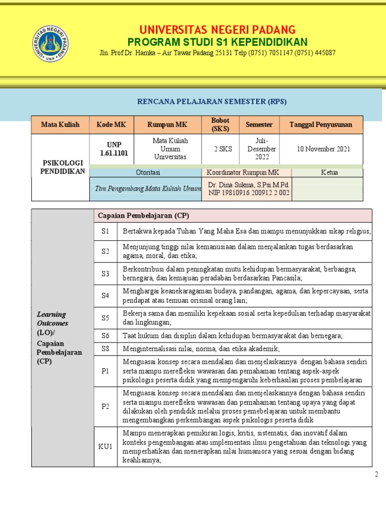 RPS Psi Pendidikan - Jajun 2022 | PDF