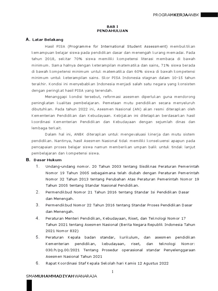 Program Kerja ANBK 2022 | PDF
