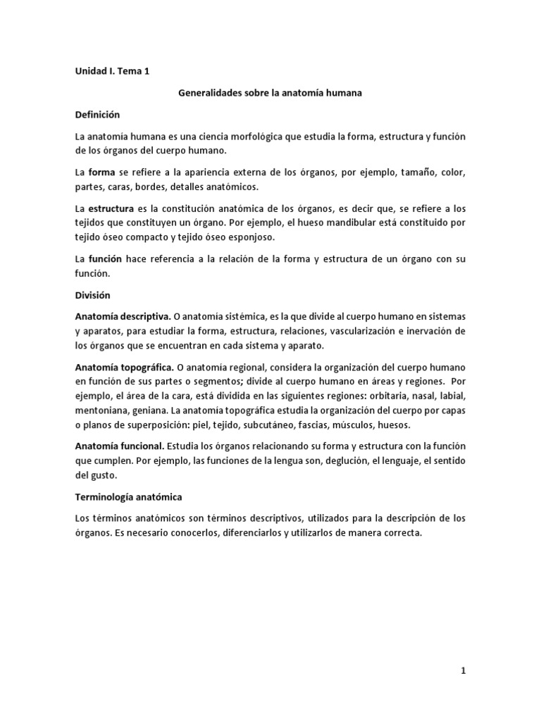 Introducción a la anatomía humana: definiciones, divisiones, términos y ...