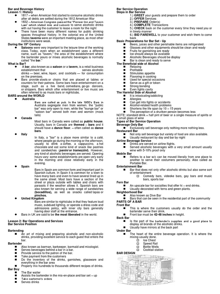 Bar 101 Reviewer | PDF | Bar (Establishment) | Drink