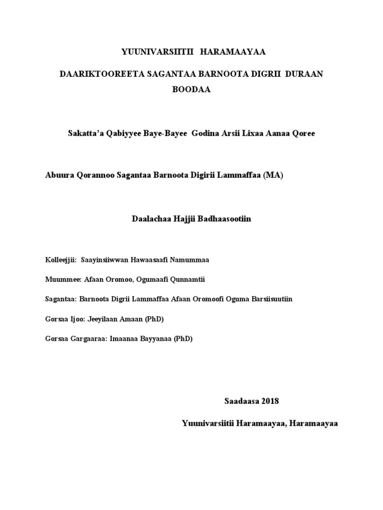 Daalachaa Hajjii Badhaasootiin | PDF