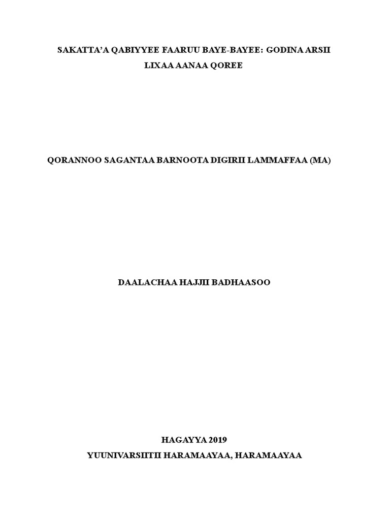 Qorannoo Faaruu Baye-Bayee Oromoo Arsii Aanaa Qoree Daalachaa ...