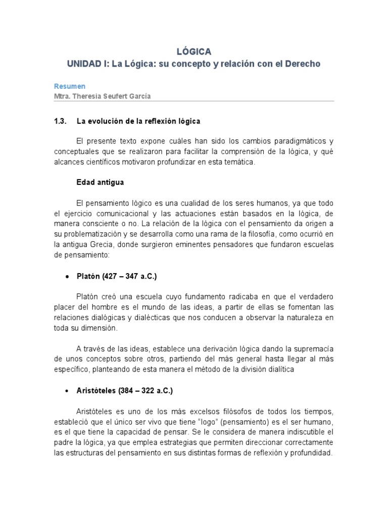 Resumen - UNIDAD I - 1.3. La Evolución de La Reflexión Lógica | PDF ...