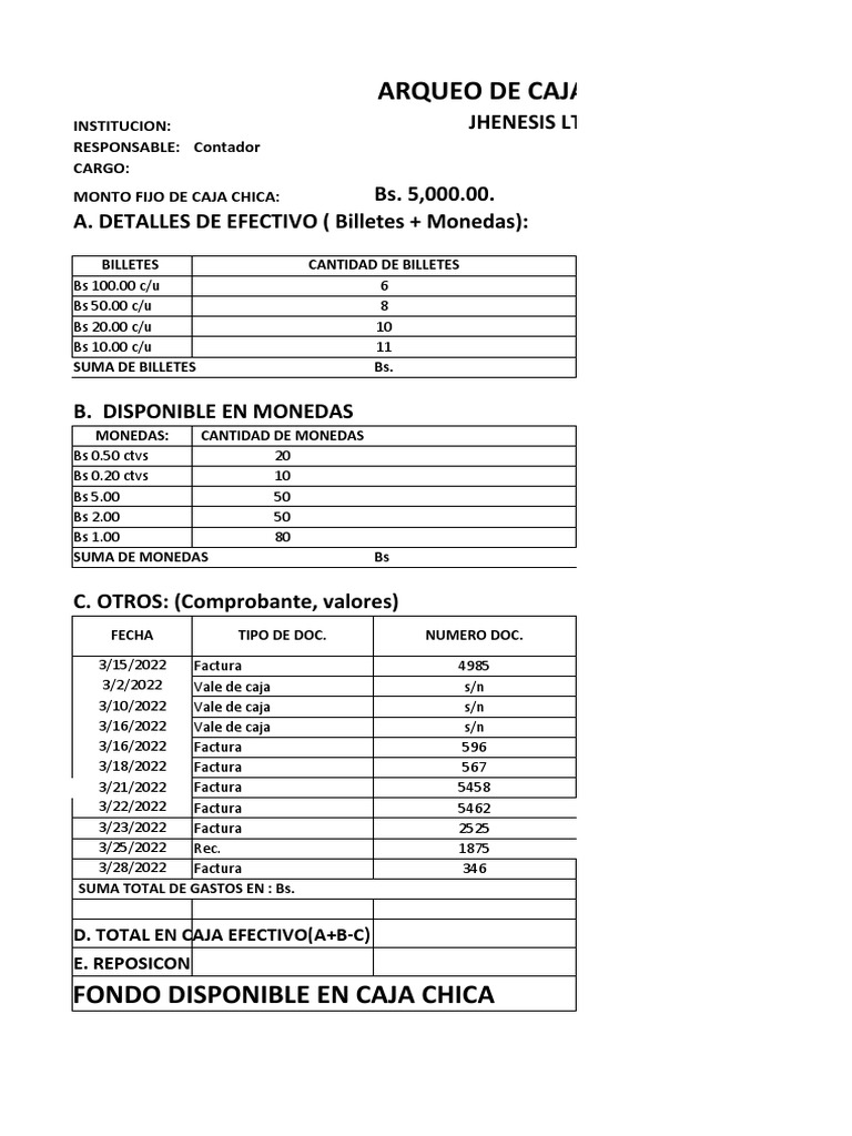 Arqueo de Caja Chica | PDF | Moneda | Mercado de divisas