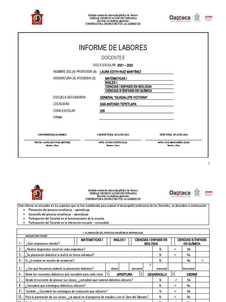 Informe de Docentes | PDF | Maestros | Salón de clases