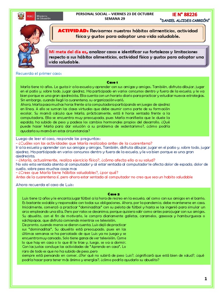 Actividad:: Revisamos Nuestros Hábitos Alimenticios, Actividad Física y ...
