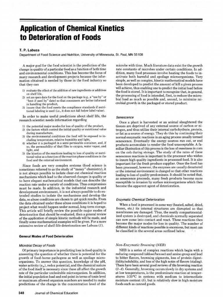 Chemical Kinetics in Food Deterioration | PDF | Chemical Kinetics ...