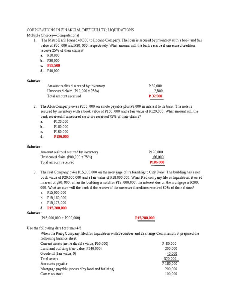 Financial Difficulties And Corporate Liquidations Pdf Equity