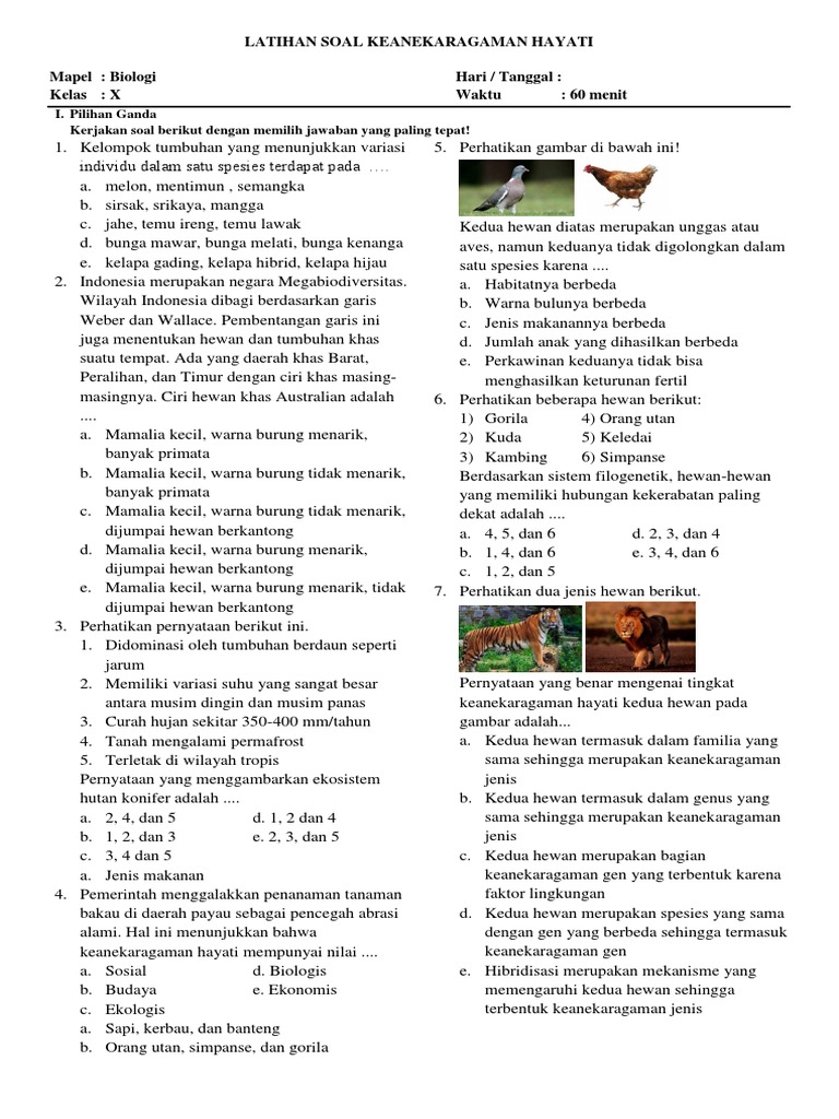 Soal Keanekaragaman Hayati | PDF | Griya & Taman | Sains & Matematika