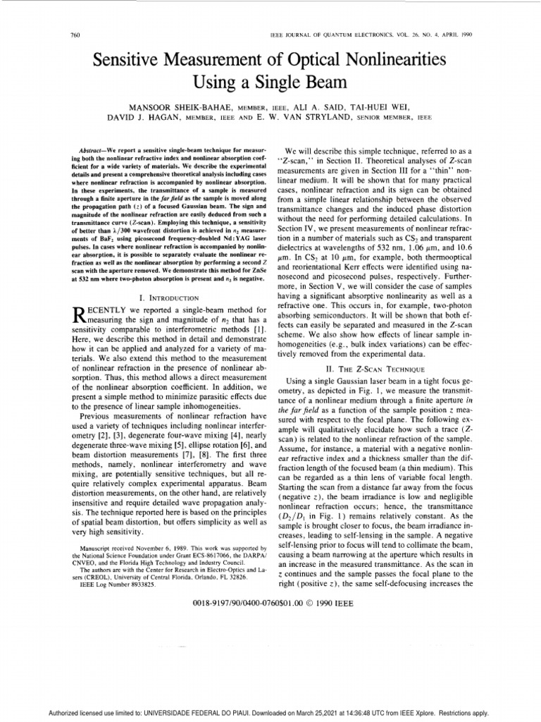 Sheik Bahae, 1990 | PDF | Nonlinear Optics | Physical Phenomena