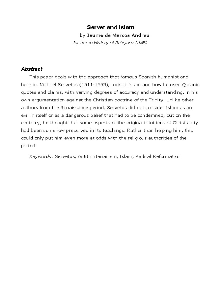 Michael Servetus and Islam | PDF | Trinity | Quran