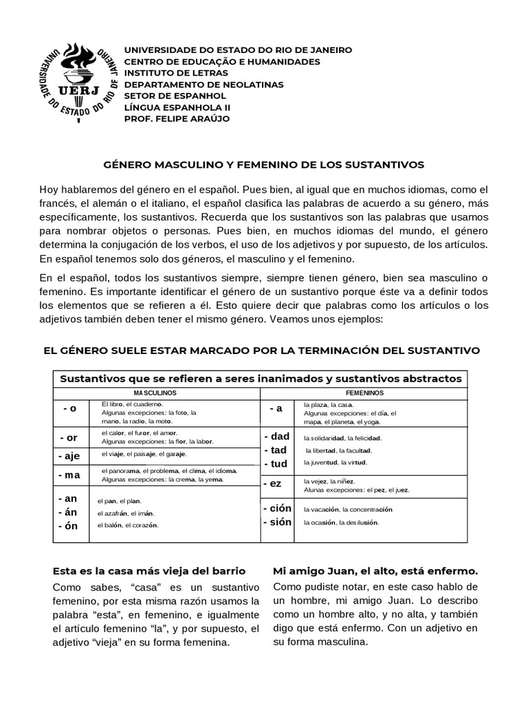 Género Masculino y Femenino de Los Sustantivos | PDF | Género ...