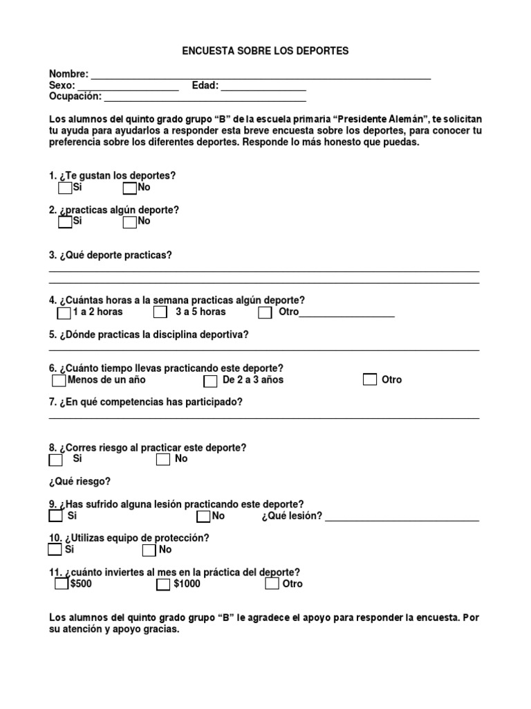 Encuesta Sobre Los Deportes | PDF