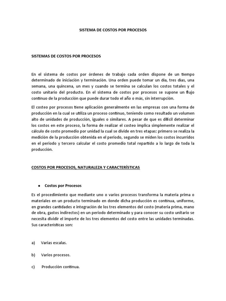 Sistema de Costos Por Procesos | PDF | Costo | Inventario
