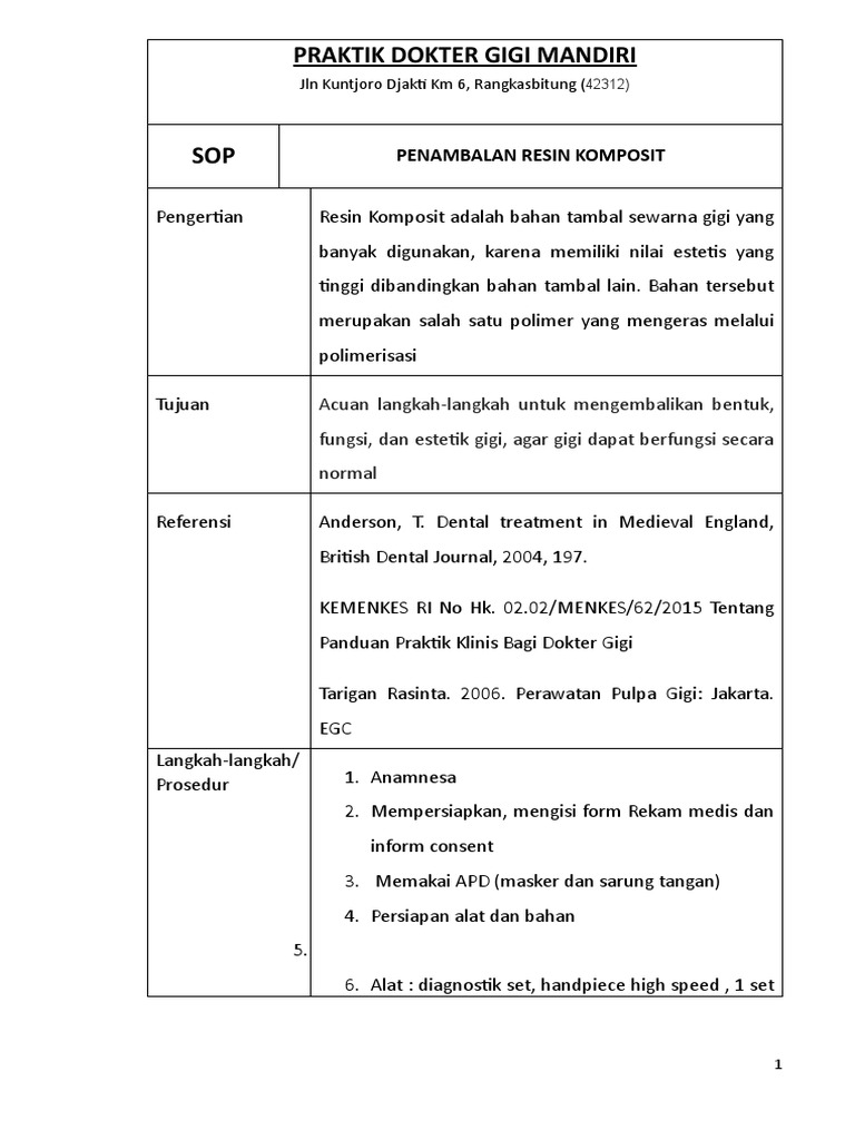Sop Penambalan Komposit | PDF
