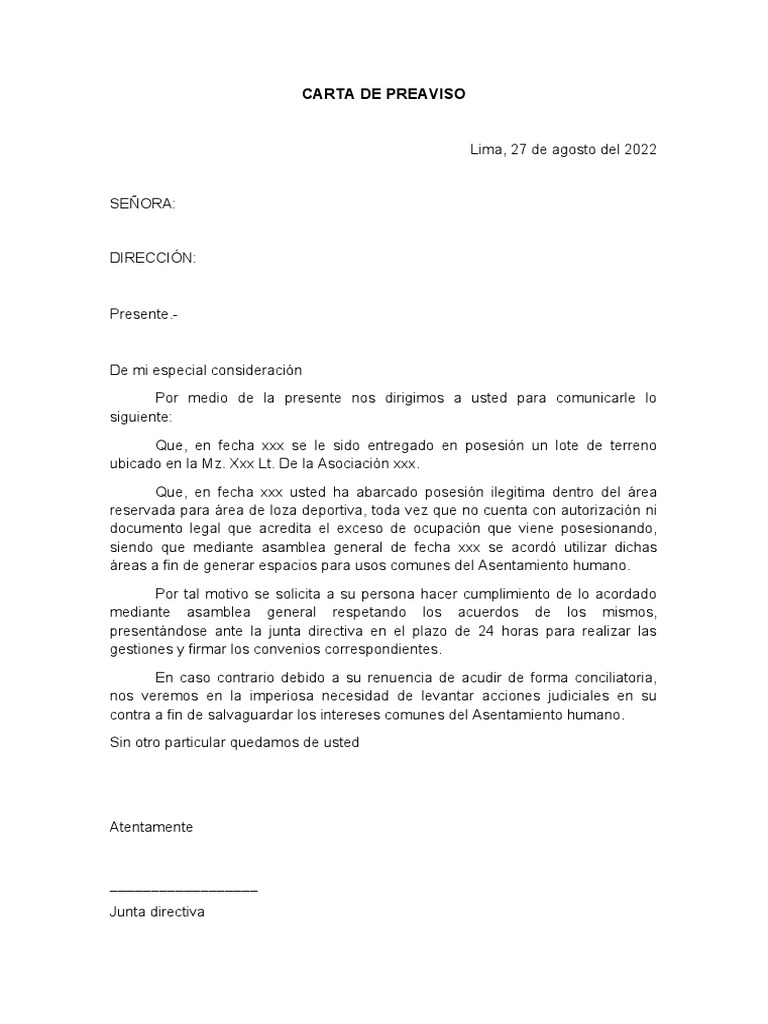 Carta de Preaviso | PDF