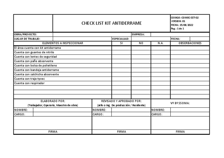 Check List Kit Antiderrame | PDF