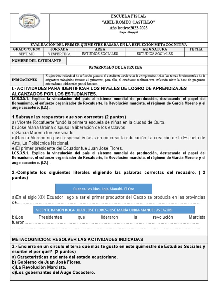 Septimo Examen Estudios | PDF | Ecuador