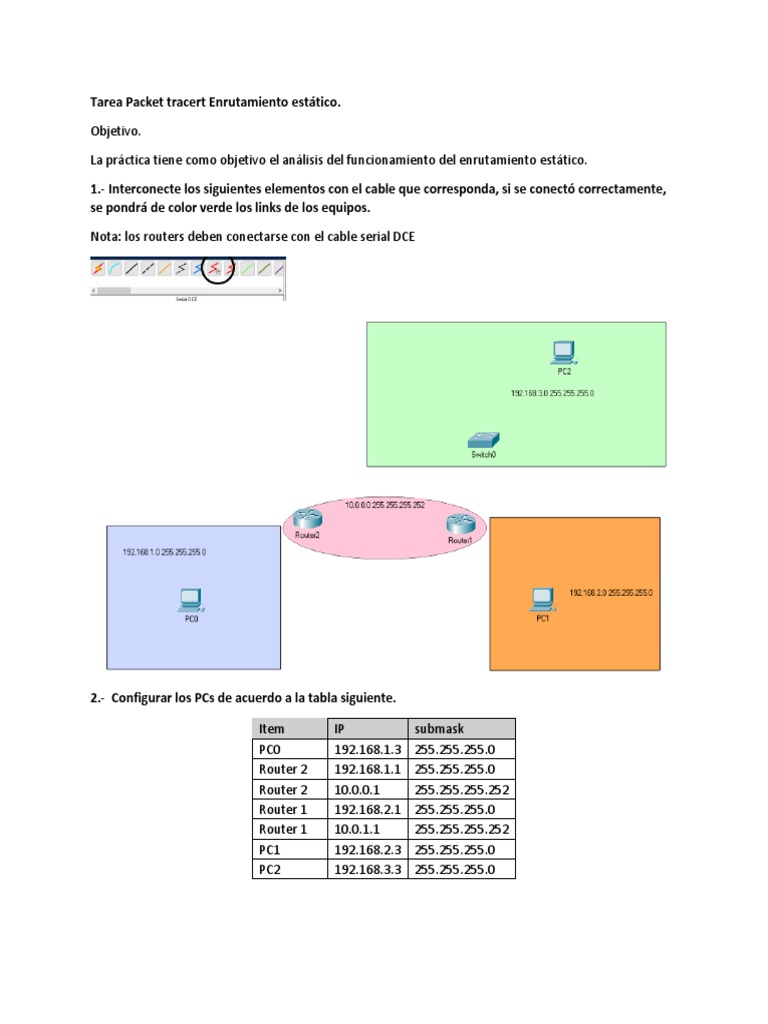 Tarea Packet Tracert Enrutamiento Estático | PDF | Enrutador (Computación) | Estándares de internet