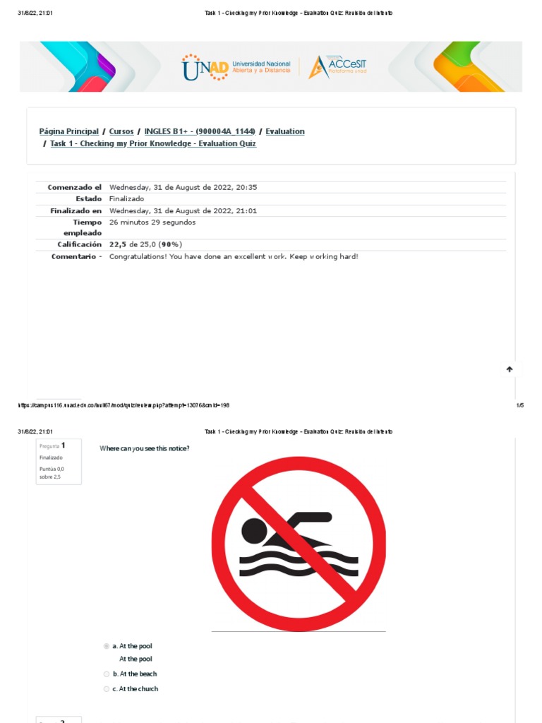 Task 1 - Checking My Prior Knowledge - Evaluation Quiz - Revisión Del Intento | PDF | Human ...