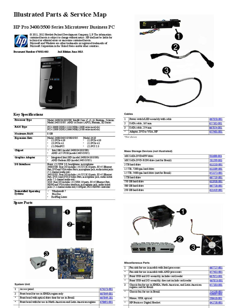 HP Pro 3400 - 3500 Series, MT 670582-002 Illustrated Parts & Service ...