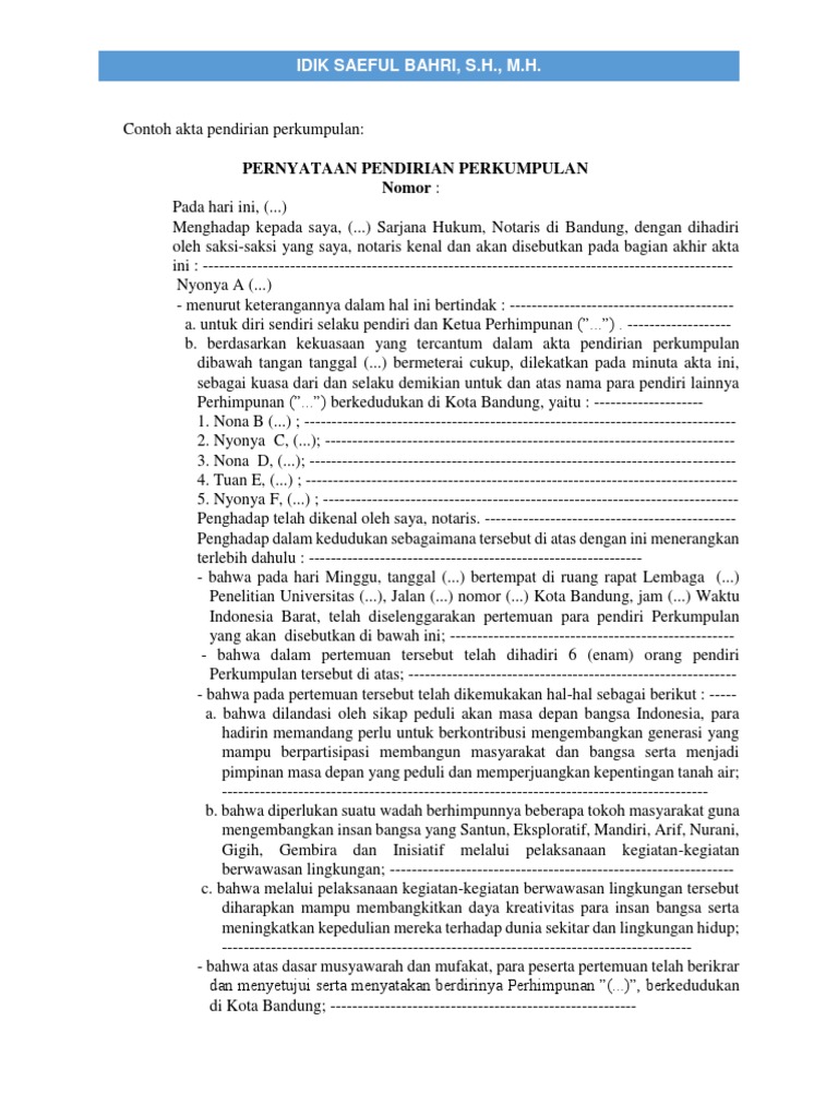 Contoh Akta Pendirian Perkumpulan | PDF