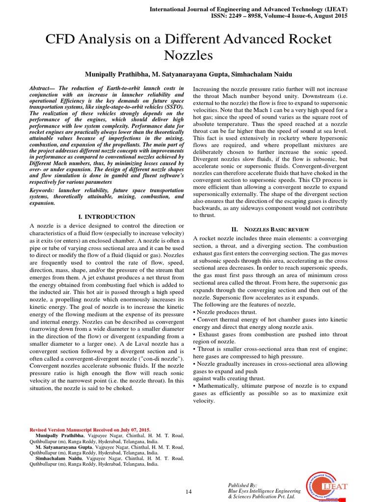 CFD Analysis On A Different Advanced Rocket Nozzles: Munipally ...