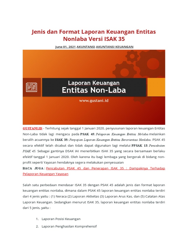 Jenis Dan Format Laporan Keuangan Entitas Nonlaba Versi ISAK 35 | PDF