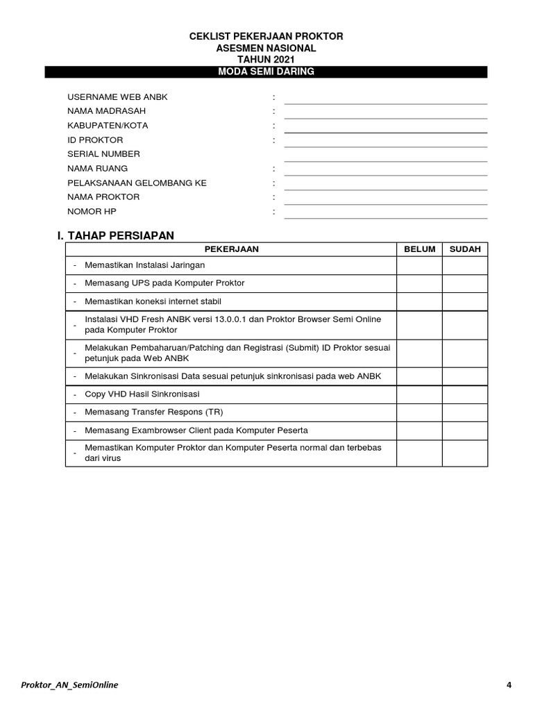 Ceklist Pekerjaan Proktor Semi Daring | PDF