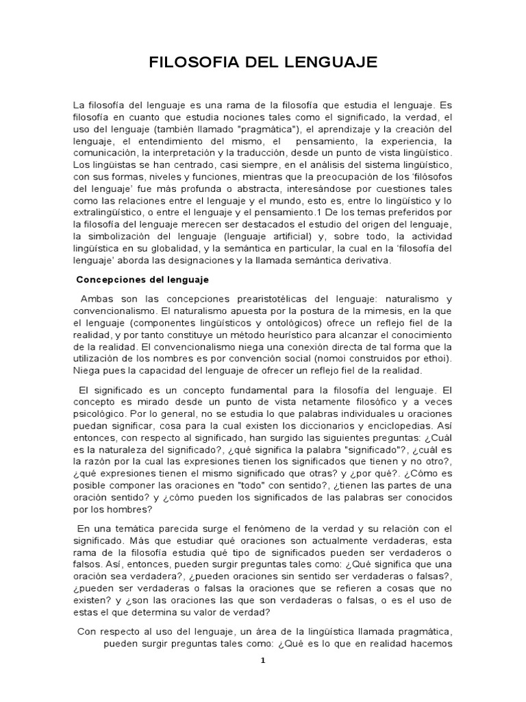 Filosofía Del Lenguaje - TEXTOS SOBRE CONCEPTOS, REPRESENTANTES ...