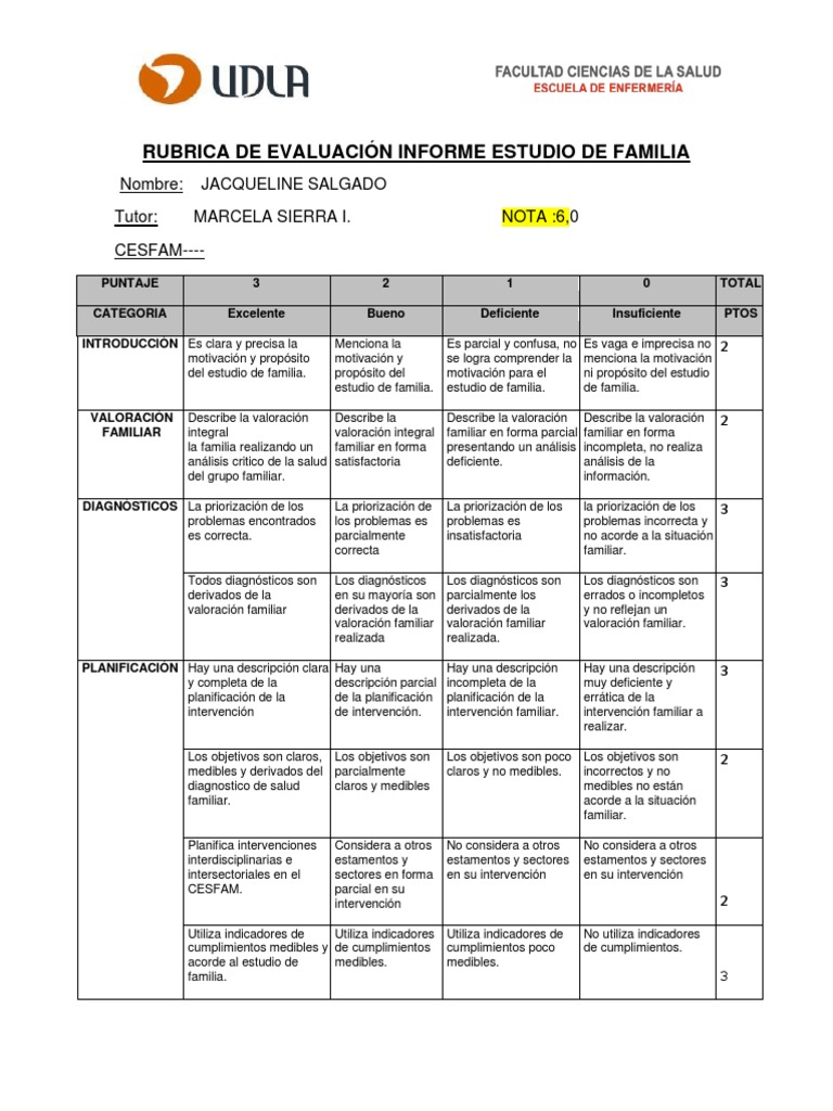 Evaluación Informe Estudio Familiar | PDF | Cognición | Ciencia cognitiva