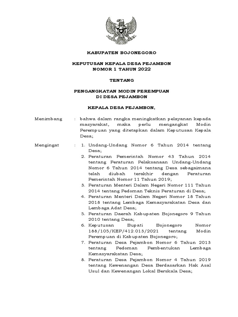 Contoh SK-1-Tahun-2022-Pengangkatan-Modin-Perempuan | PDF