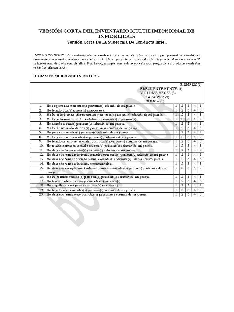 Versión Corta Del Inventario Multidimensional de Infidelidad | PDF | Infidelidad | Las emociones