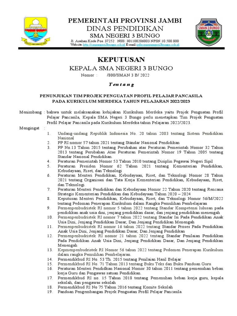 SK Tim Projek P5 SMA Negeri 3 Bungo | PDF | Karier & Perkembangan ...