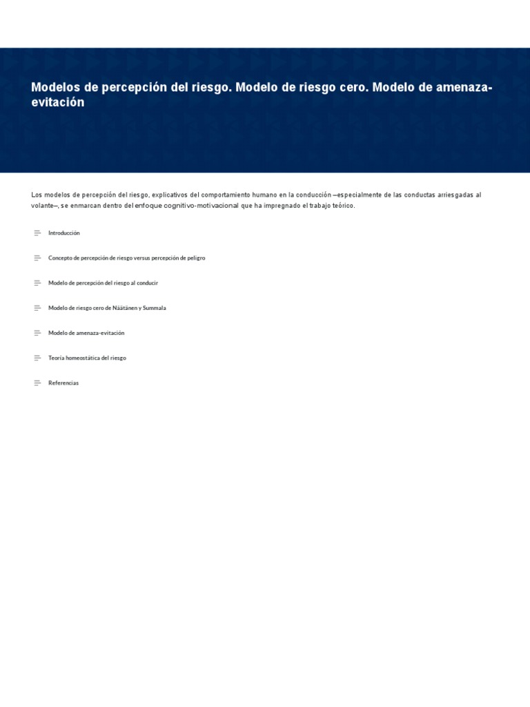 Modelos de Percepcion Del Riesgo Modelo de Riesgo Cero Modelo de ...