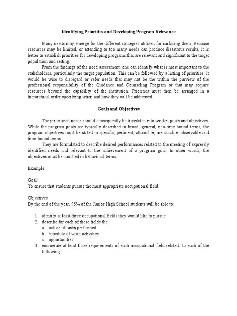 Identifying Priorities and Developing Program Relevance | PDF | Career ...