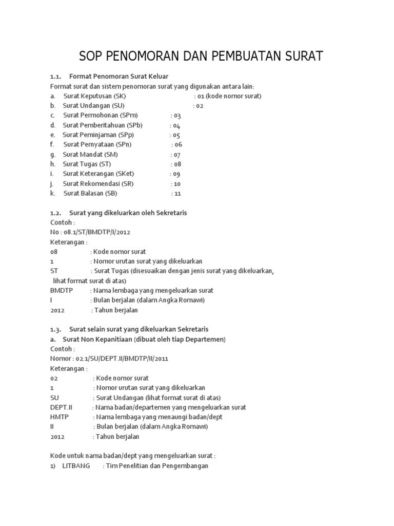 SOP Penomoran dan Pembuatan Surat | PDF