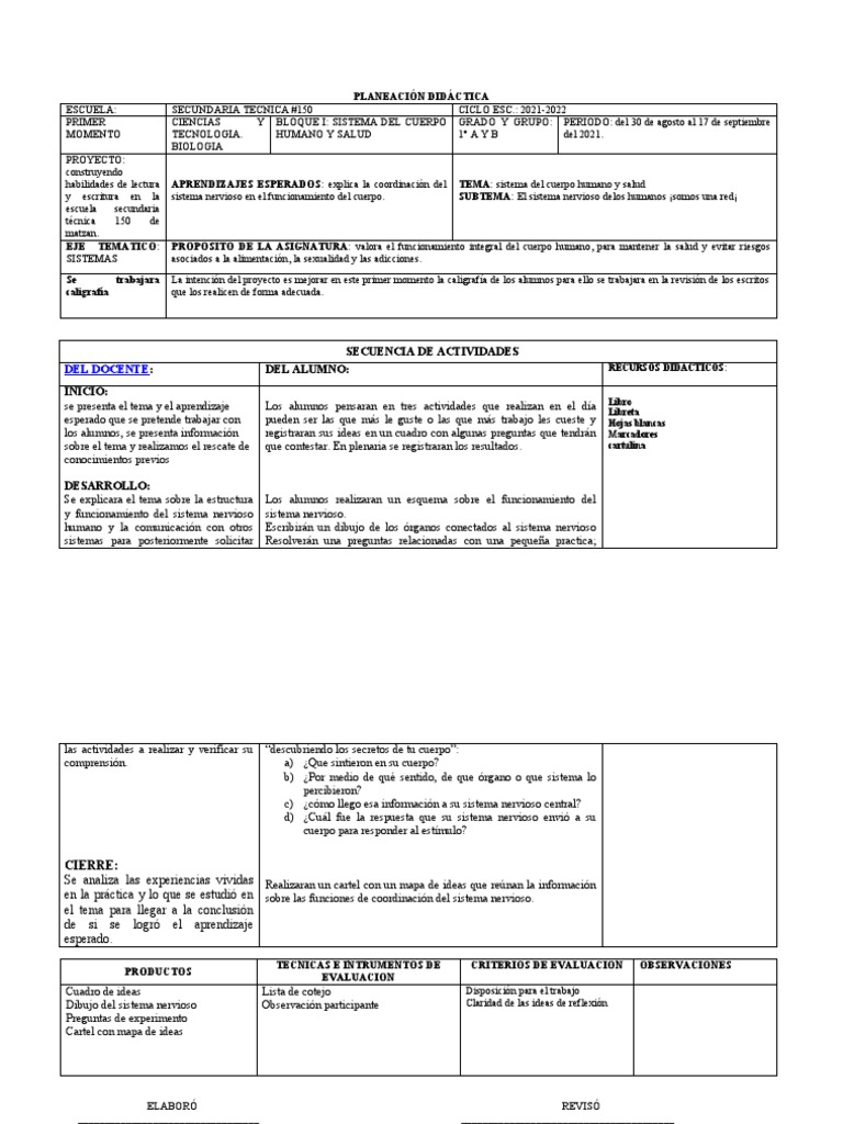 Planeación Didáctica Matzan | PDF | Dieta | Evaluación