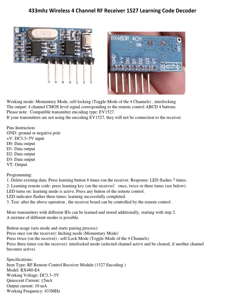 433MHz 4-Channel RF Receiver Manual | PDF | Computers | Technology ...