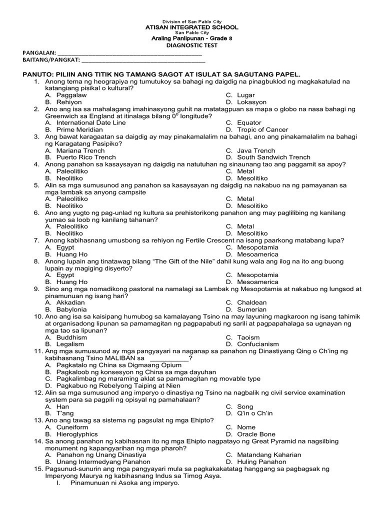 AP8 1st DIAGNOSTIC | PDF