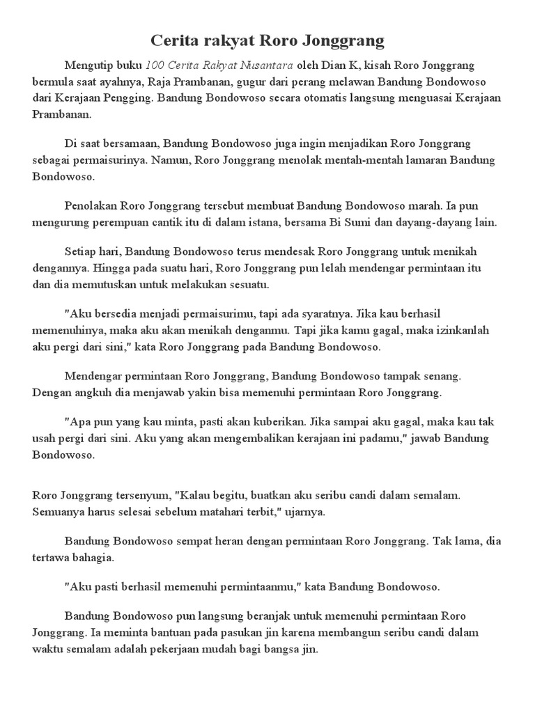 Cerita Rakyat Roro Jonggrang | PDF