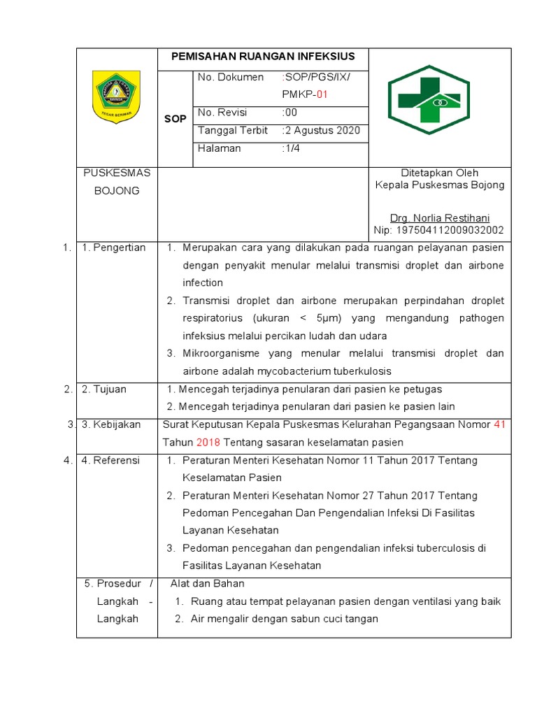 SOP Pemisahan Ruangan Infeksius | PDF