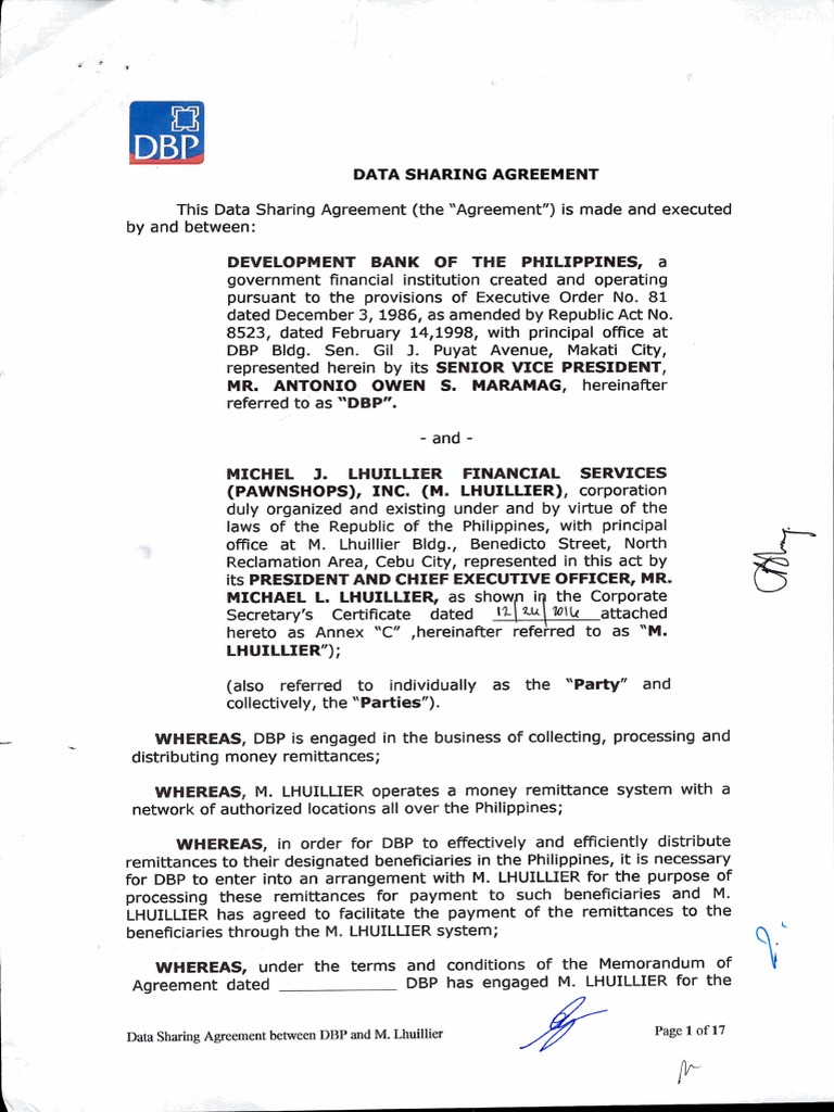 Data Sharing Agreement Sample | PDF