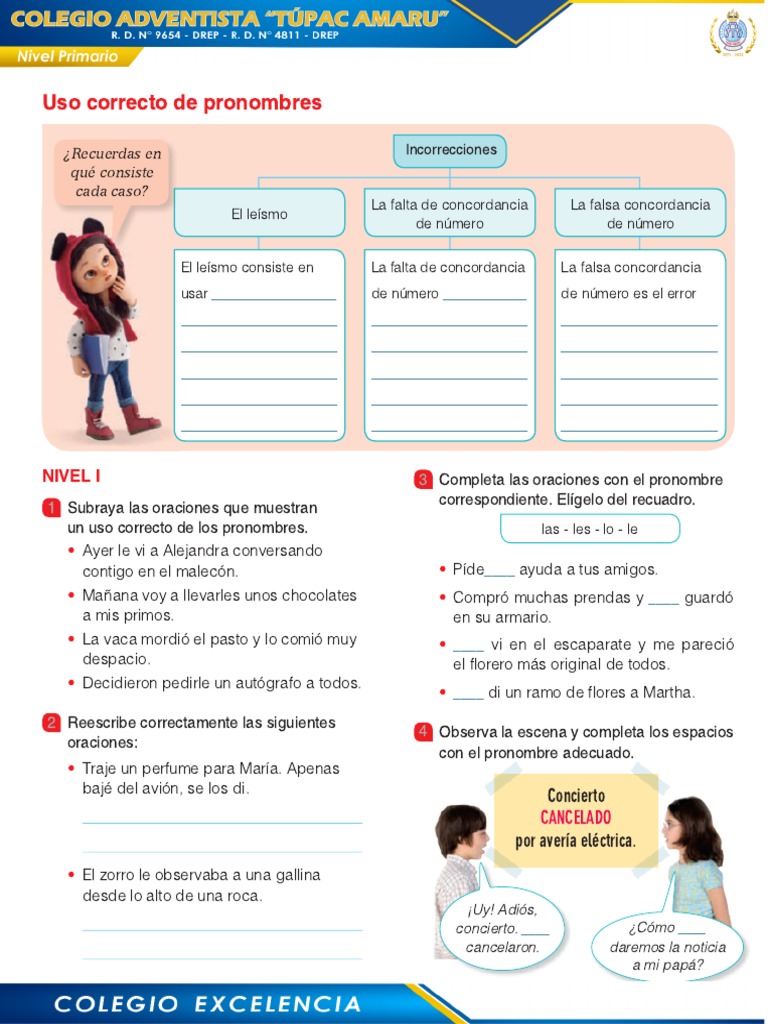 Uso Correcto de Pronombres - FICHA ESTUDIANTE | PDF