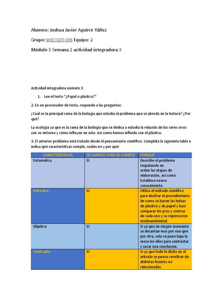 La Biología en Mi Vida. Actividad Integradora 3 Módulo 3 Semana 2 | PDF | Residuos | Biología