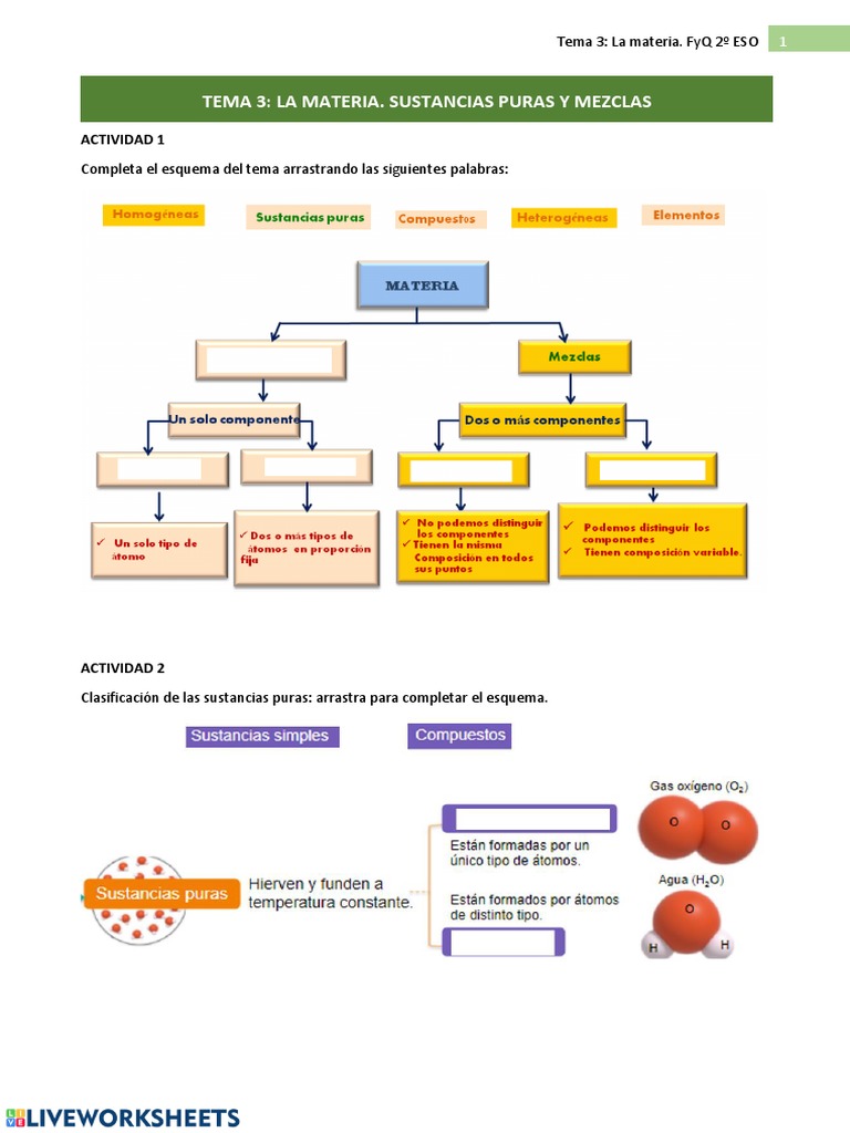 Tema 3: La Materia. Sustancias Puras Y Mezclas: Actividad 1 | PDF | Mezcla | Sustancias químicas