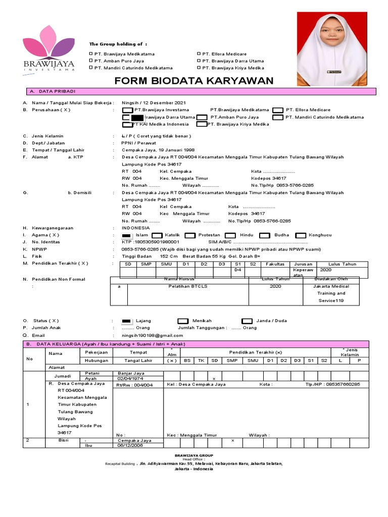 Form Biodata Karyawan | PDF