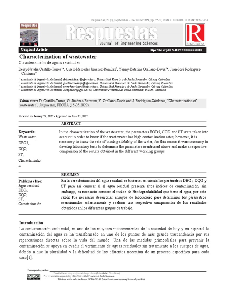 Caracterizacion AR | PDF | Aguas residuales | Agua